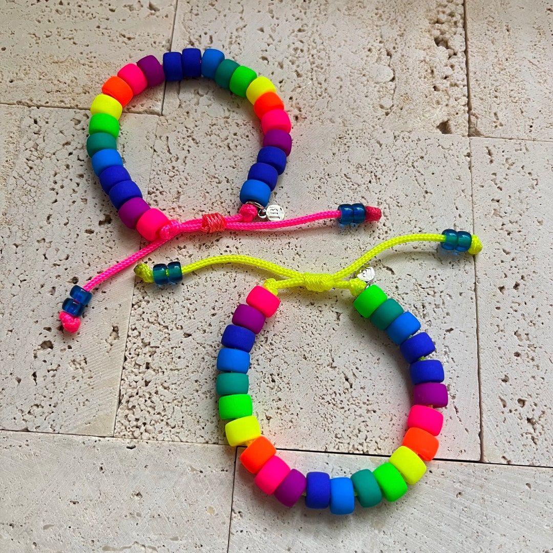 Colorful Adjustable Bead Bracelet , Coolio, Neon Glow, Pony Bead ...