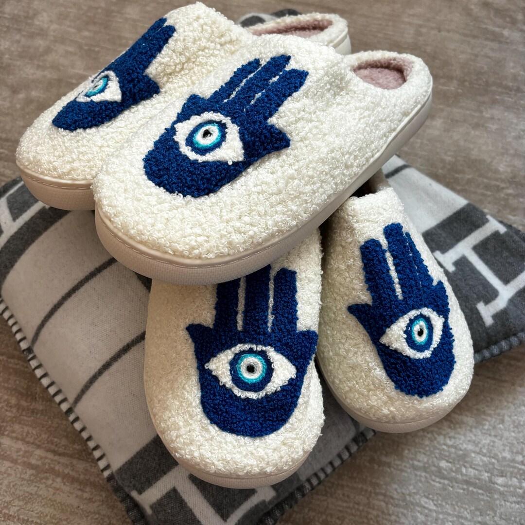 Hamsa Evil Eye Slippers: Cozy Boho House Shoes - Etsy