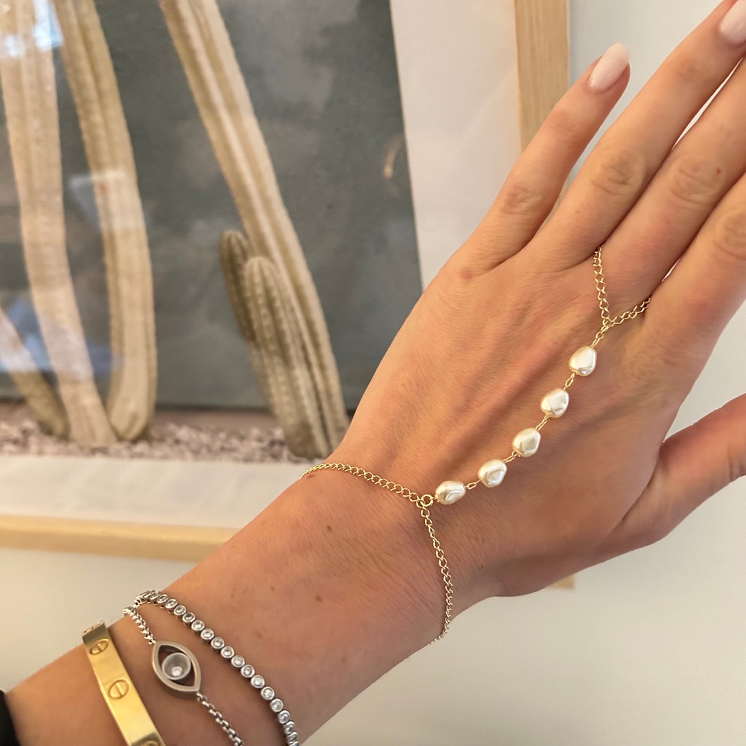 Gold Filled Pearl Hand Chain, 18k Gold Filled - Etsy