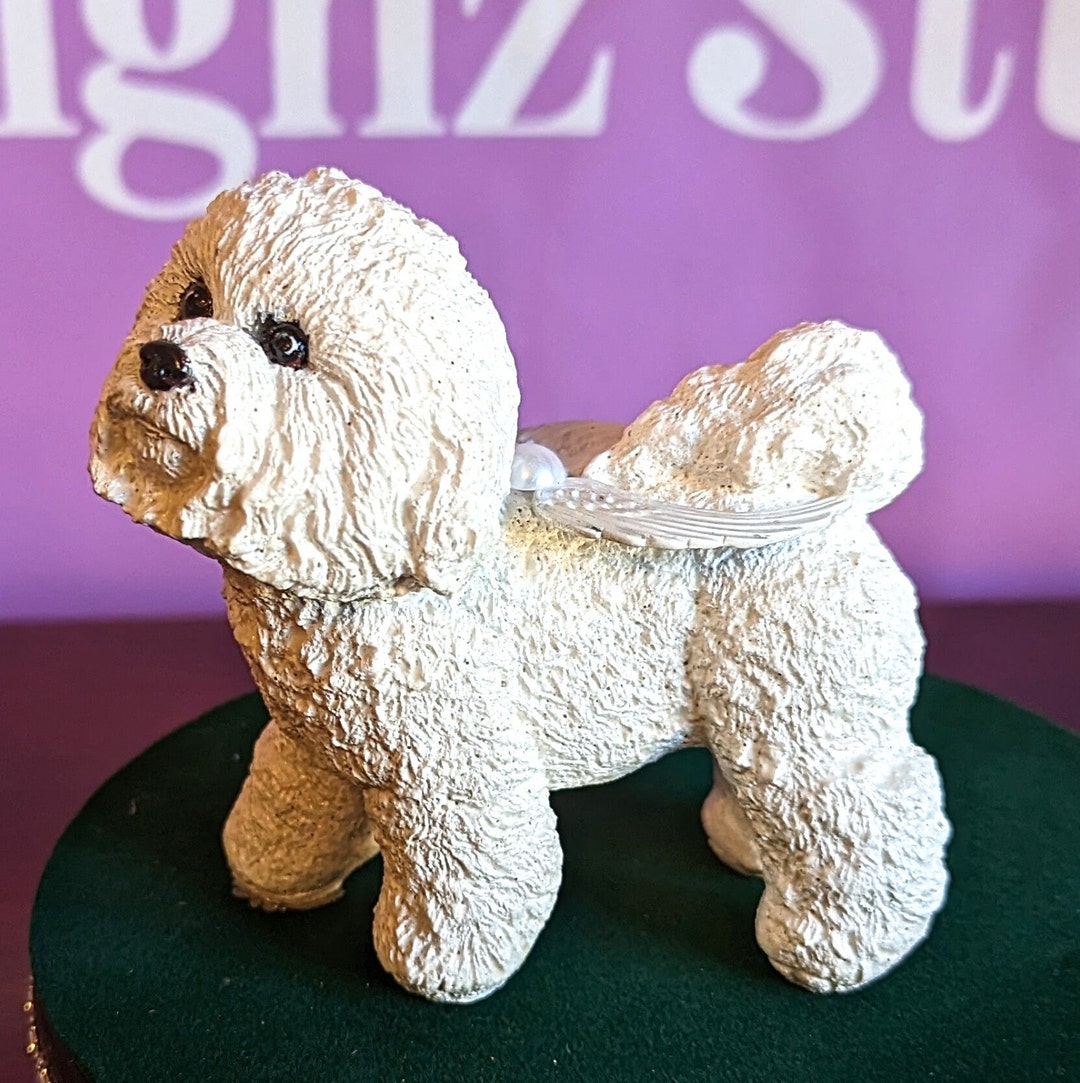Memorial Bichon Frise Dog Statue. Angel Bichon Frise Dog Statue. White ...