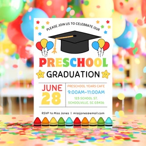 Preschool Graduation Invitation Editable, Preschool Digital Graduation ...