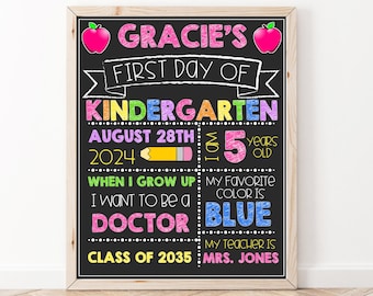 Editable Colorful First Day of School Chalkboard Sign, Reusable First ...