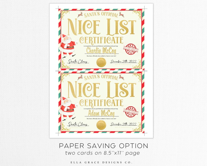 Editable Letter From Santa Official Nice List Certificate - Etsy