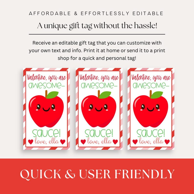 Editable Applesauce Pouch Valentine's Day Tag, Printable Valentine ...
