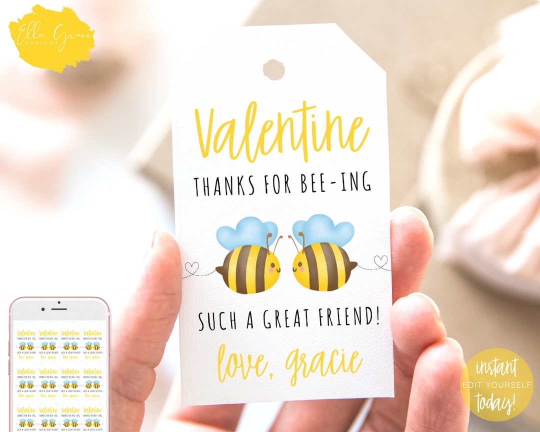 Editable Bee Mine Valentine Tags, Printable Valentine Bee Gift Tag ...