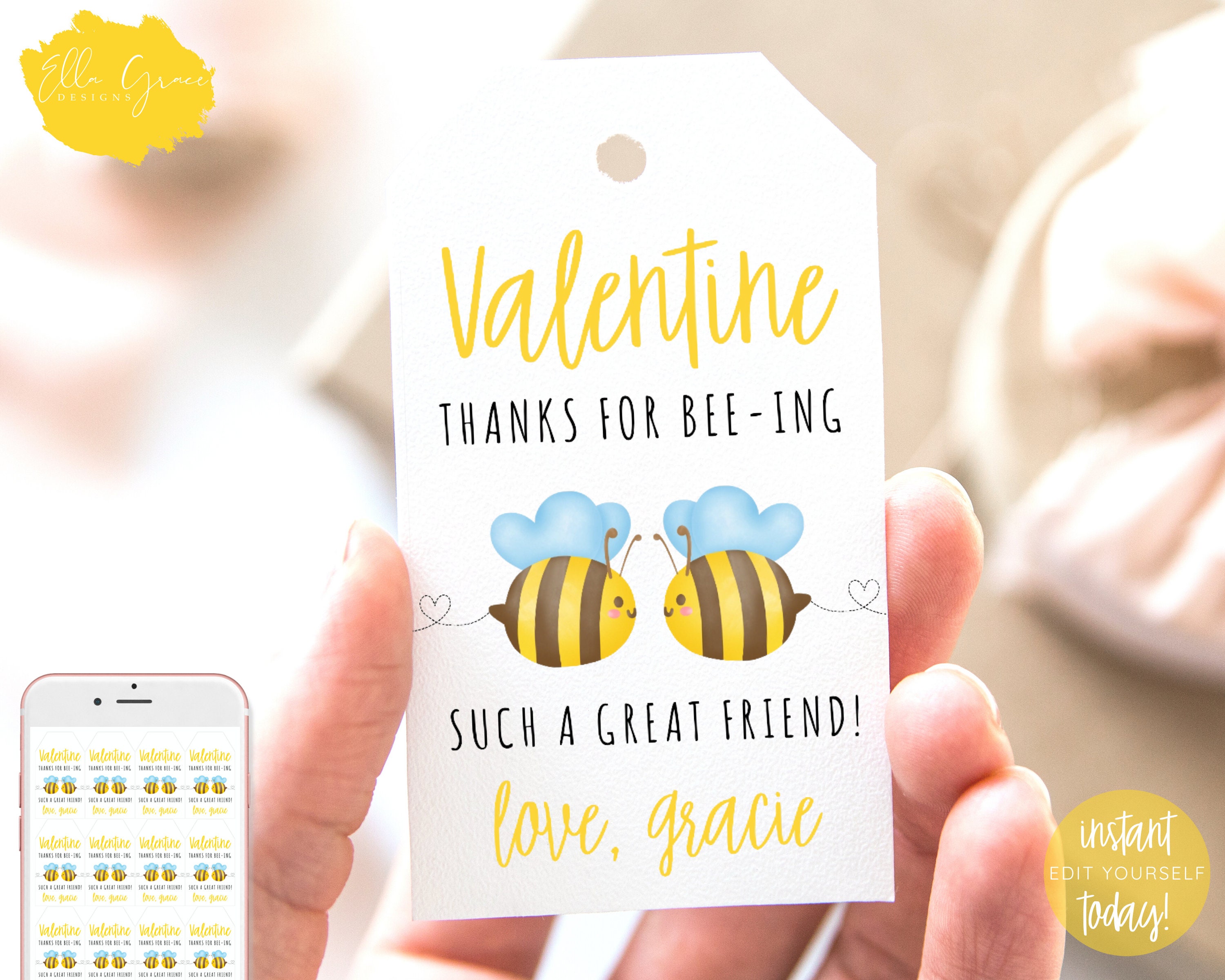 Editable Bee Mine Valentine Tags Printable Valentine Bee Gift | Etsy