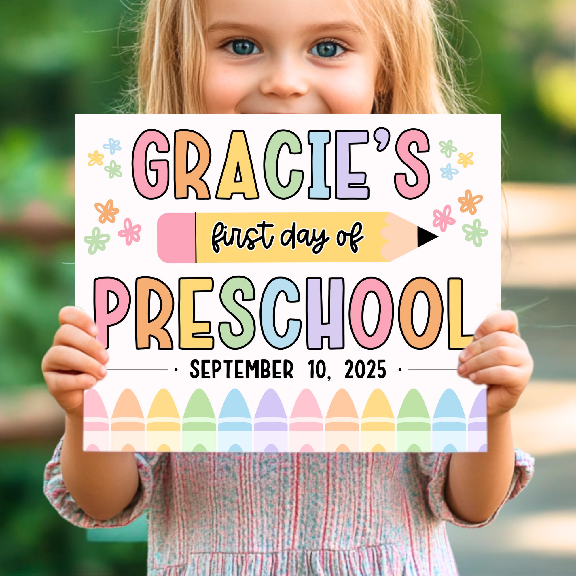 Editable First Day of Preschool Sign Girl 2025 Pastel Digital Download ...