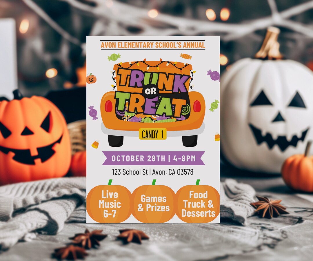 Trunk or Treat Invitation, Editable Trunk or Treat Flyer, School ...