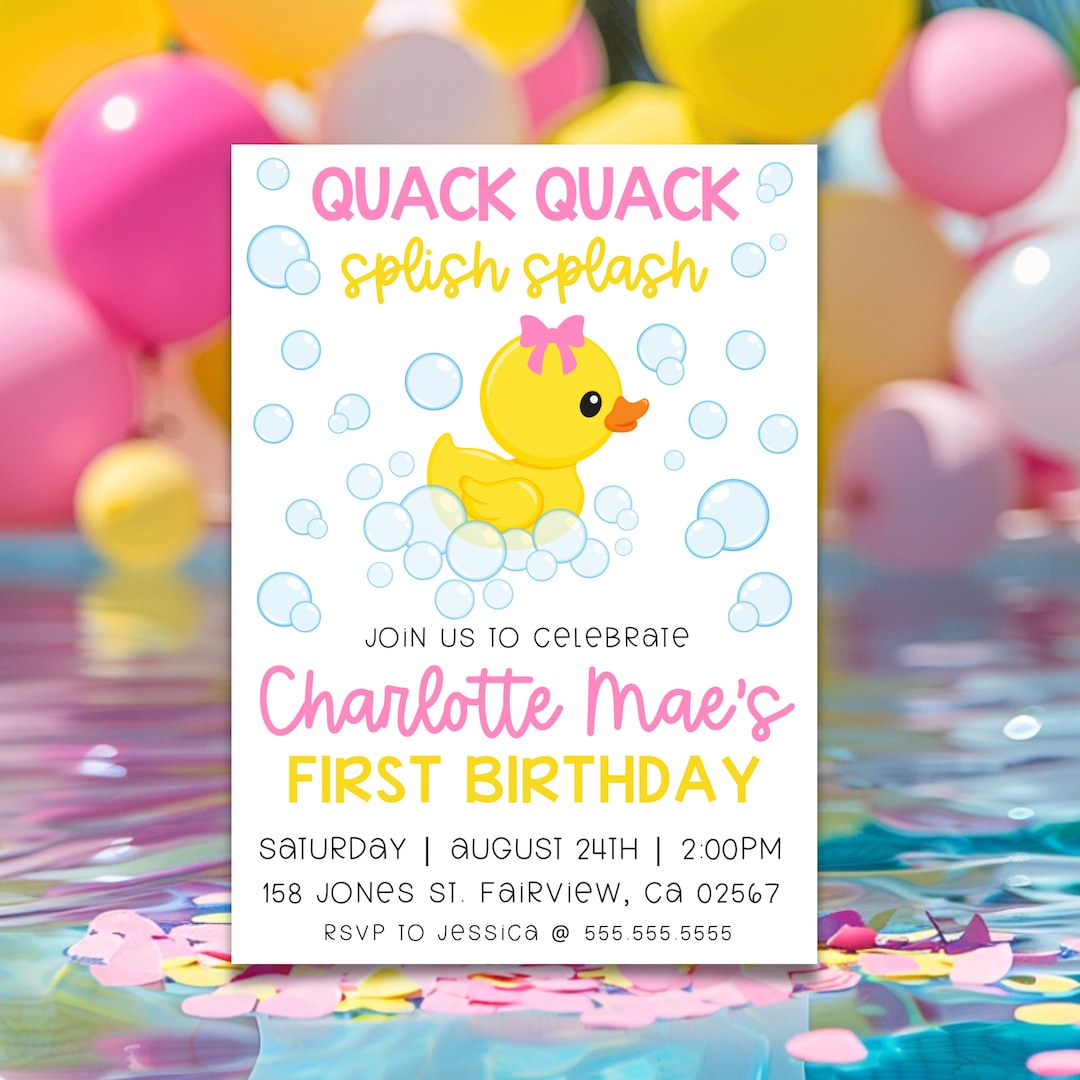 Rubber Duck Invitation, Rubber Ducky First Birthday Invite, Rubber ...