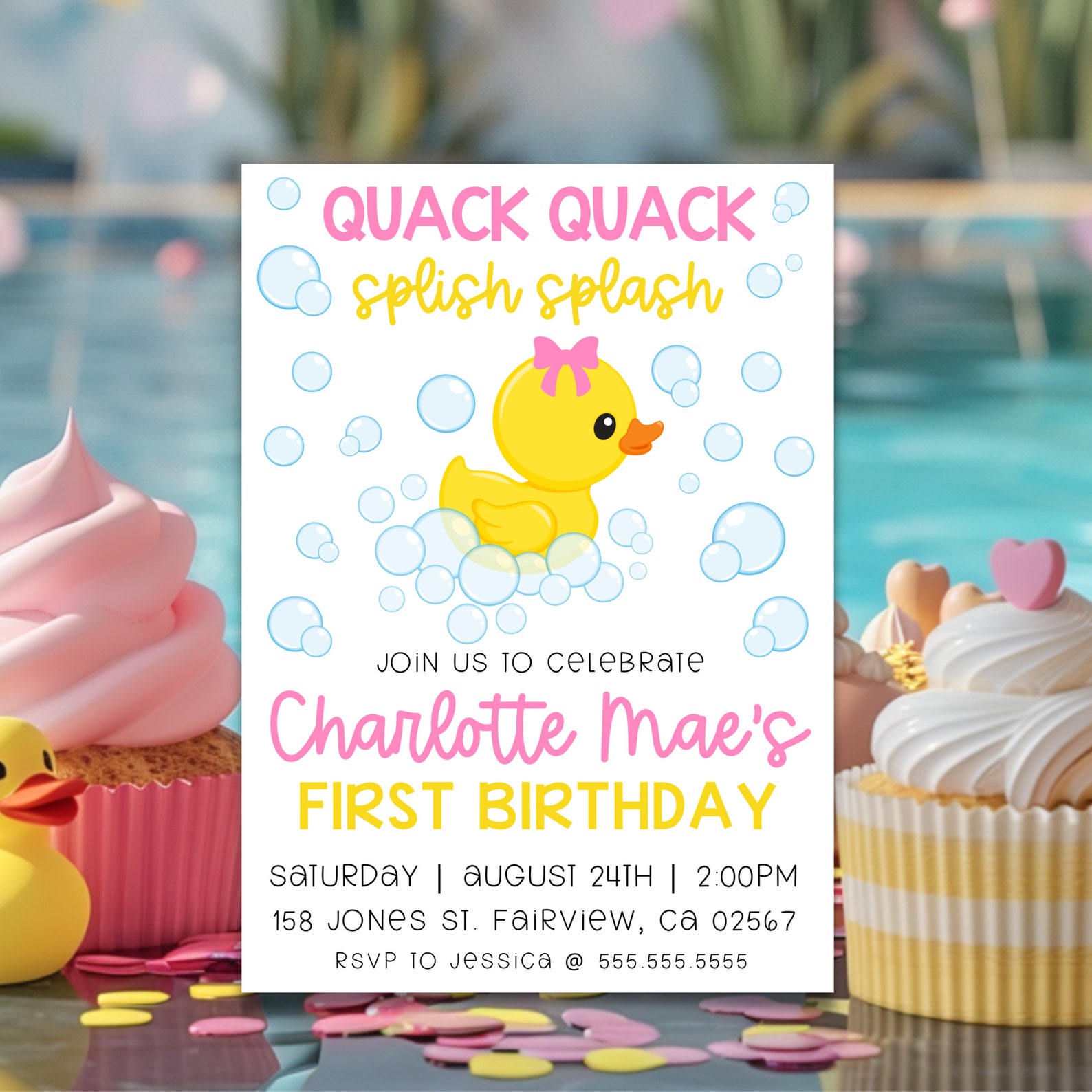 Rubber Duck Invitation, Rubber Ducky First Birthday Invite, Rubber ...