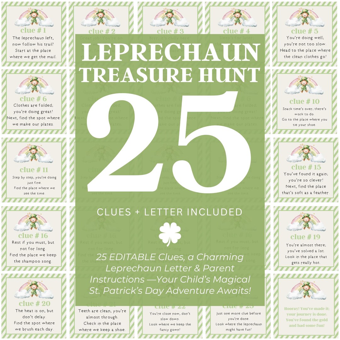 Editable Leprechaun Scavenger Hunt St Patricks Day Treasure Hunt Kids ...