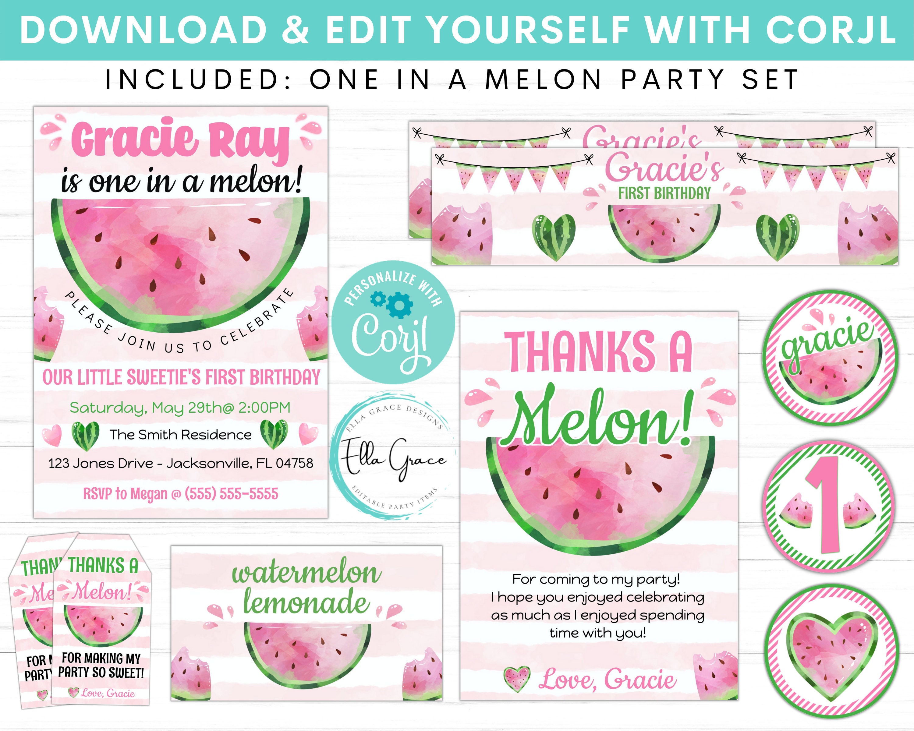 Editable Watermelon Party Package One in A Melon Party - Etsy