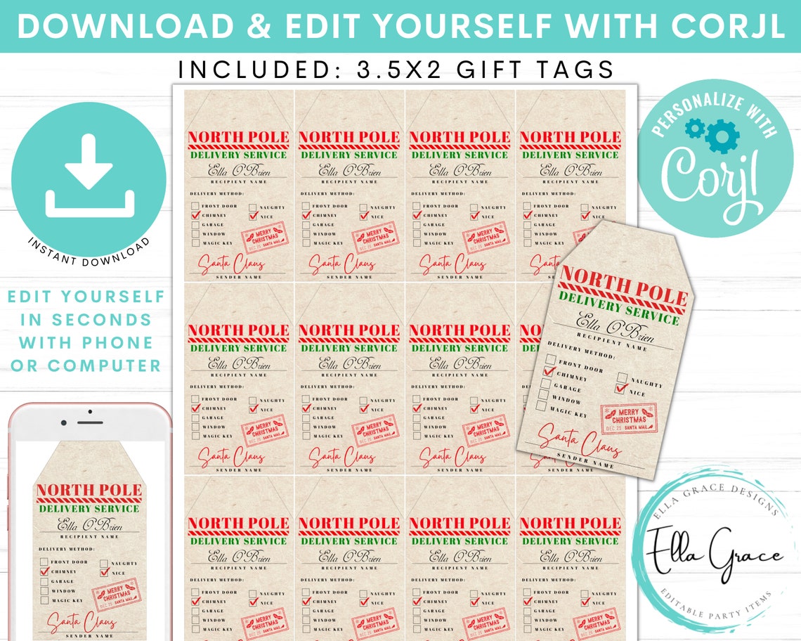 Printable North Pole Special Delivery Tag Template Editable | Etsy