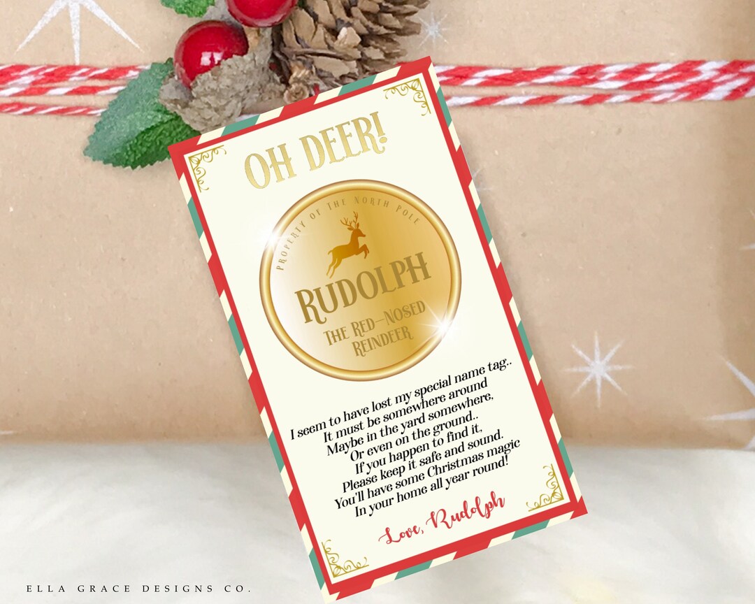 EDITABLE Rudolph's Lost Name Tag Printable, Christmas Eve Tradition ...