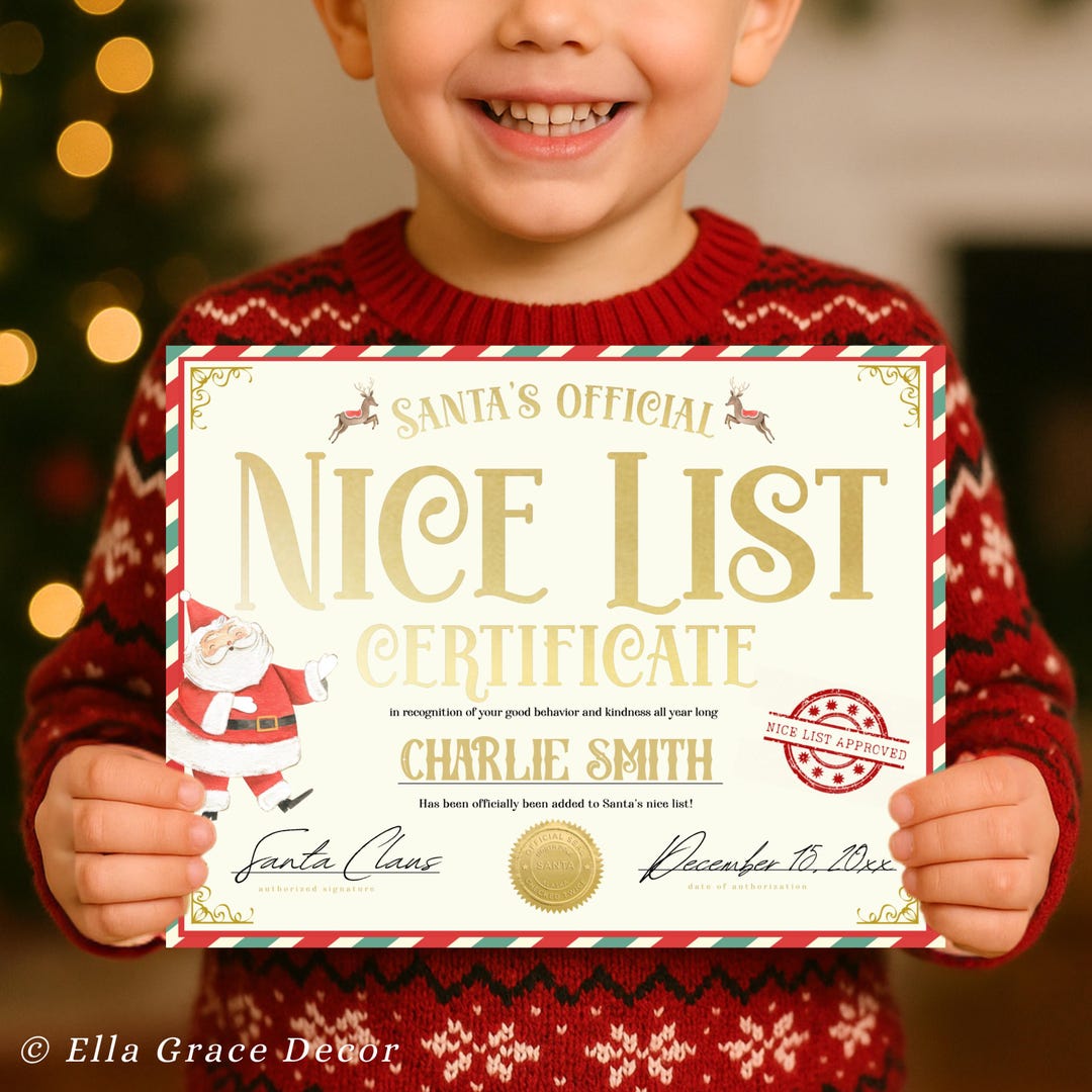 Editable Santa Claus Official Nice List Certificate, Letter From Desk ...