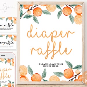 Editable Little Cutie Orange Citrus Baby Shower Diaper Raffle Ticket ...