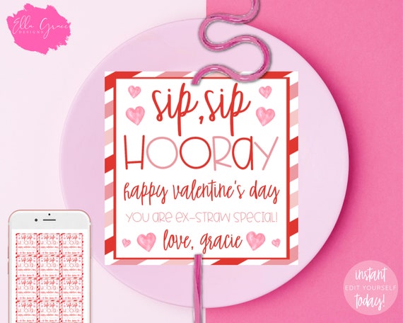 Editable Crazy Straw Tags Valentine Tags You're Ex-straw | Etsy