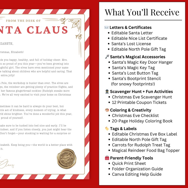 Editable Santa Clue Cards Printable Christmas Scavenger Hunt Game for ...