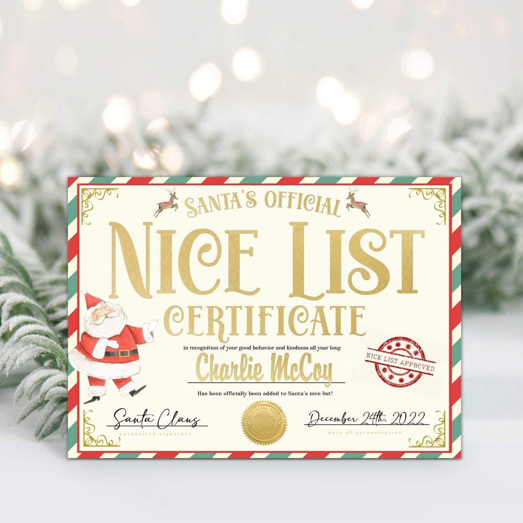 Editable Santa Claus Official Nice List Certificate, Letter From Desk ...