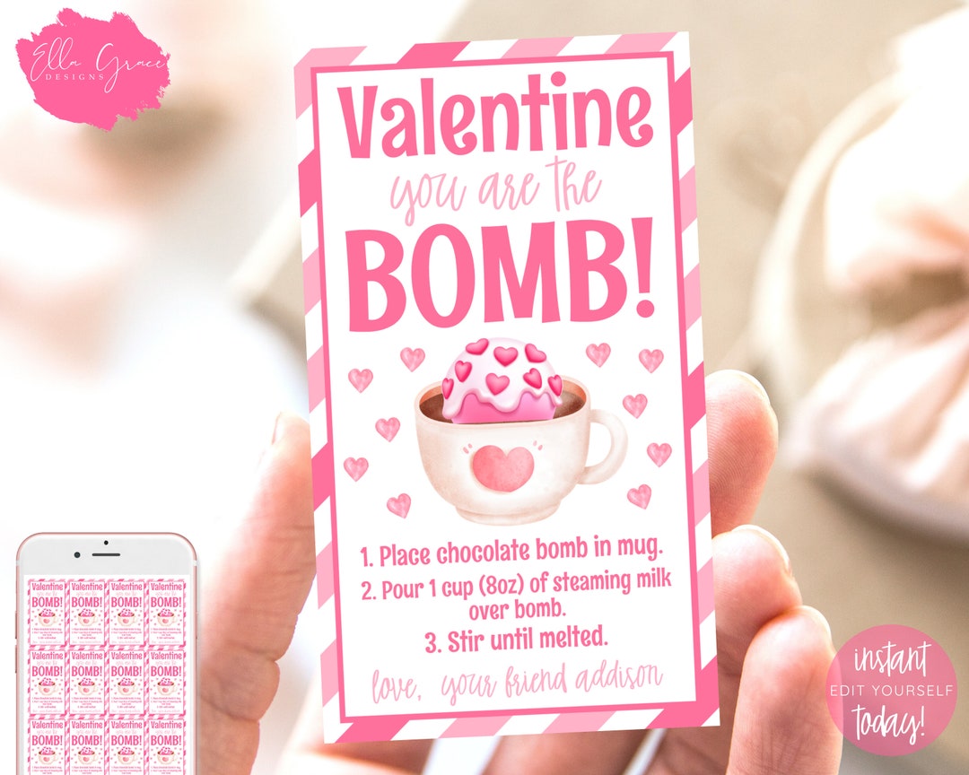 Editable Hot Chocolate Bomb Tag, Valentine's Day Hot Cocoa Bomb Tag ...