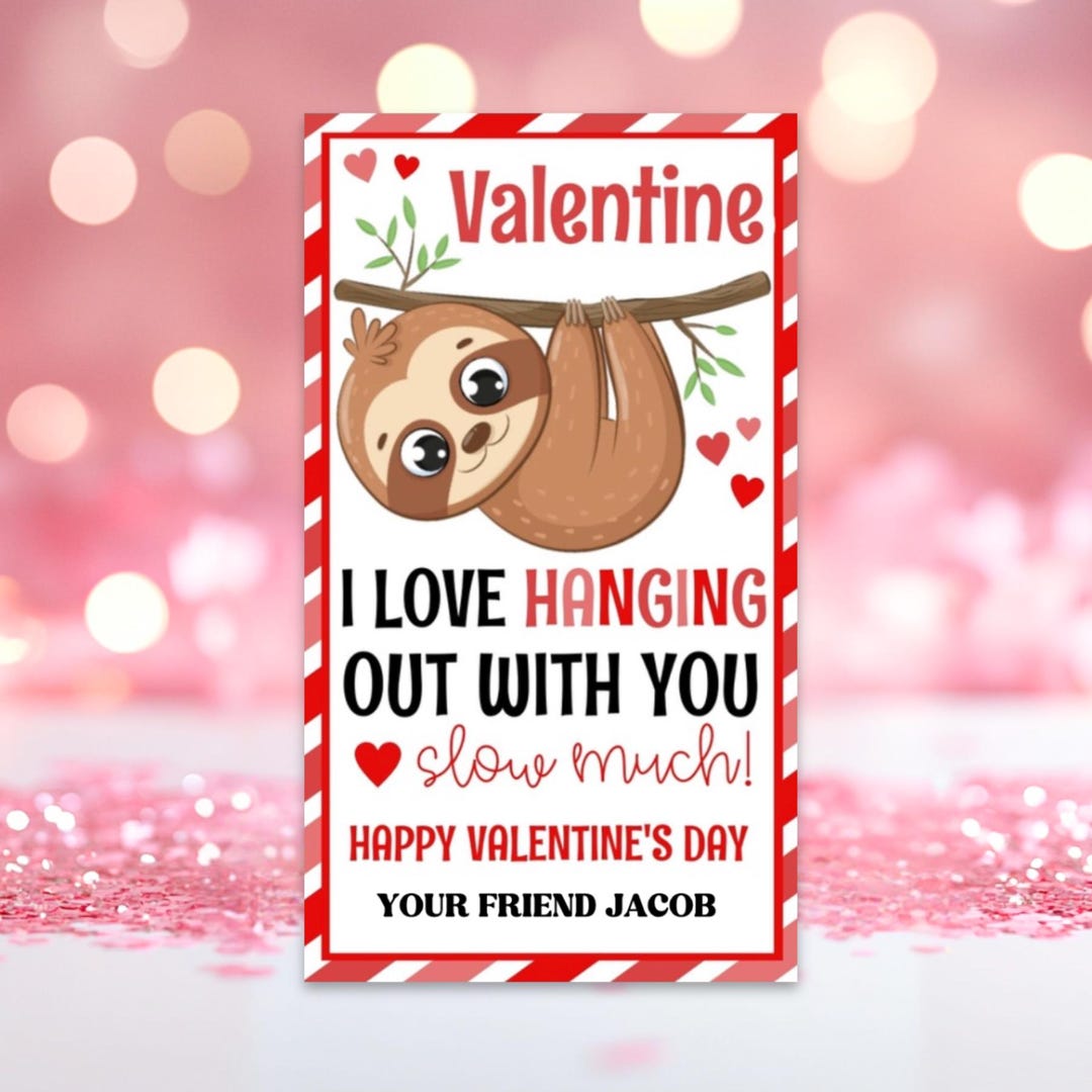 Printable Valentine Sloth, Sloth Valentine Day Cards, Sloth Valentine ...