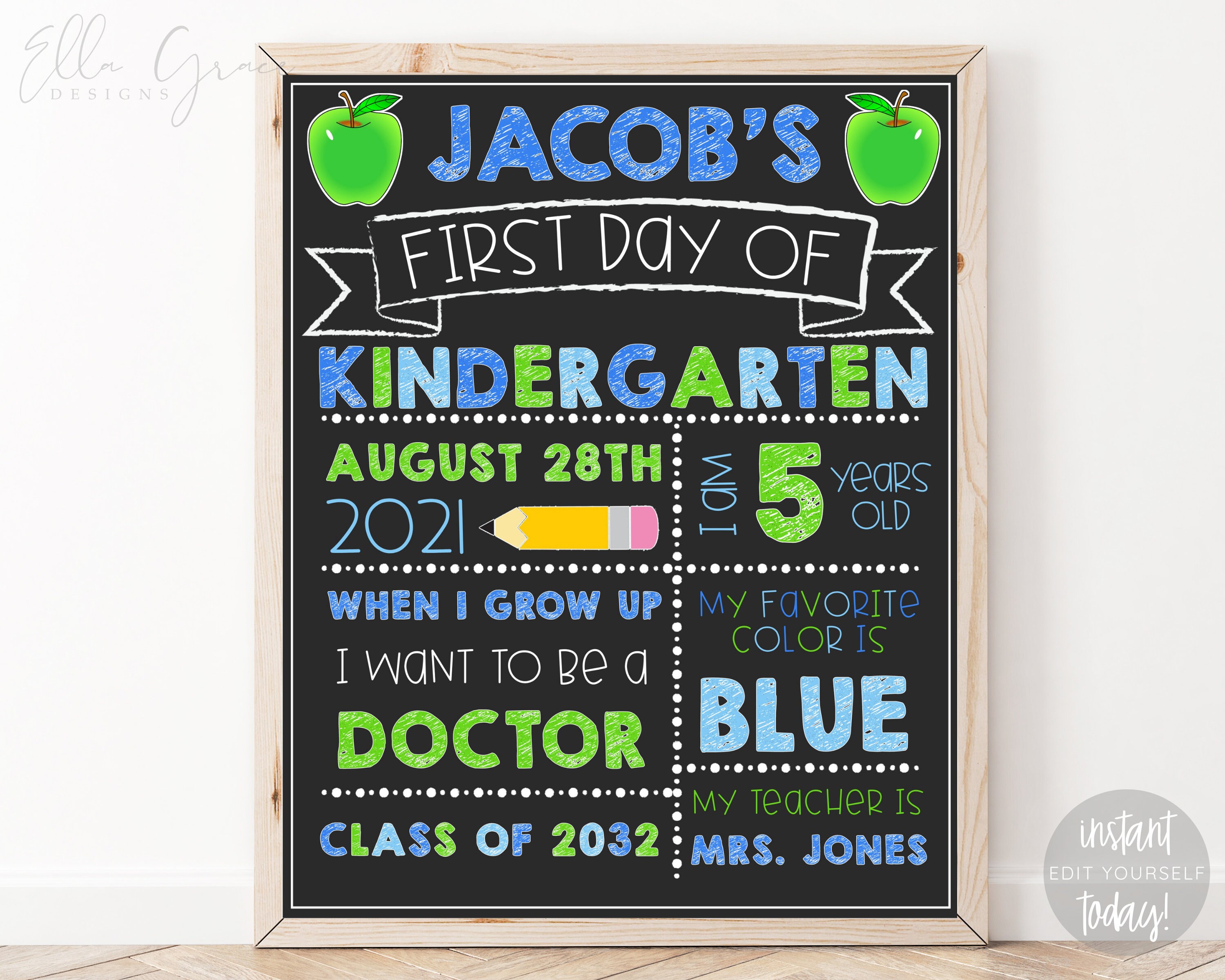 Editable Blue First Day of School Chalkboard Sign Reusable - Etsy Australia