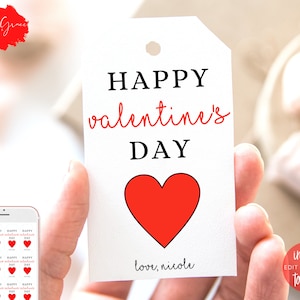 Editable Valentine's Day Tag Printable, Valentine's Day Hang Tag ...
