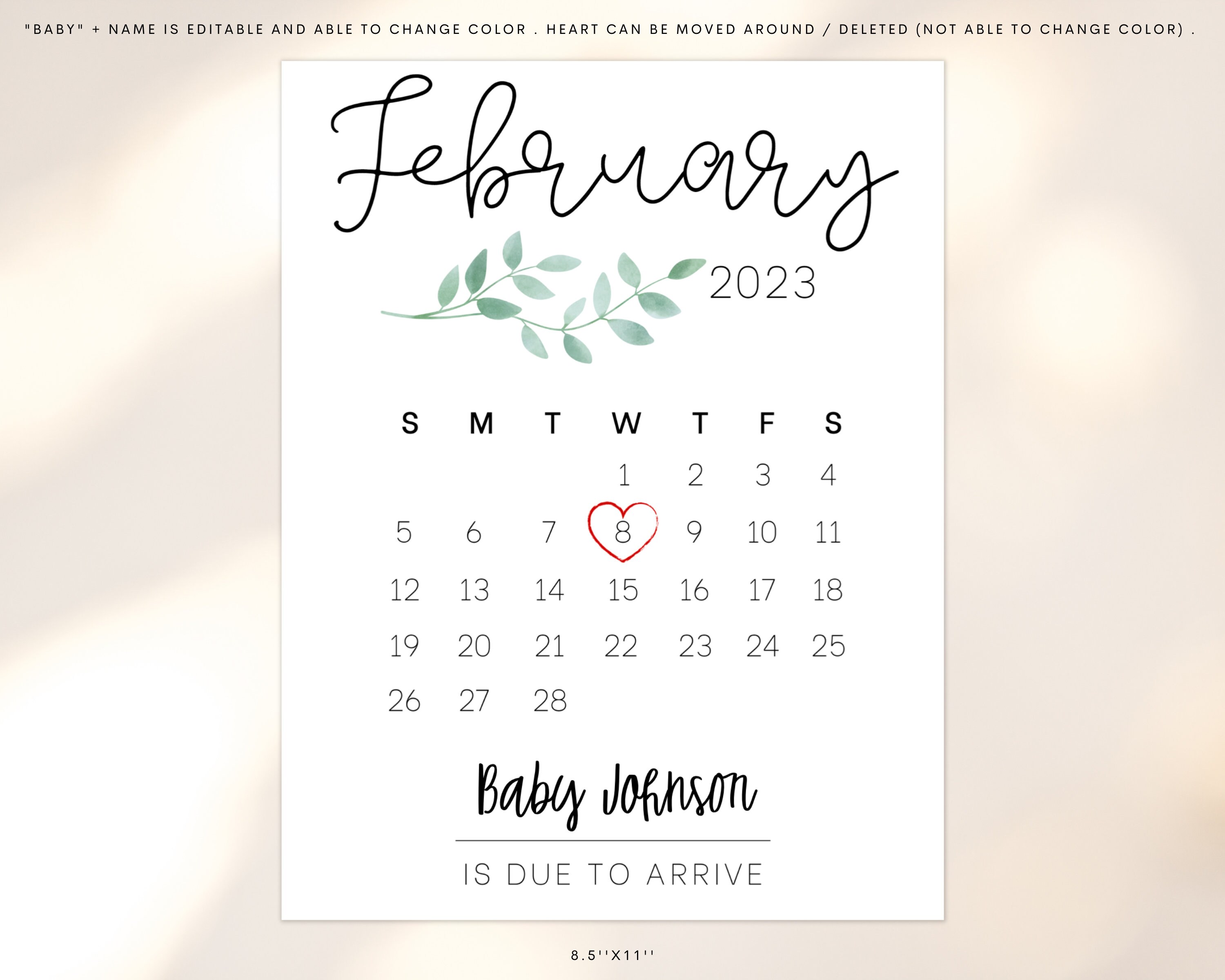 February Due Date Calendar Printable Baby Pregnancy - Etsy