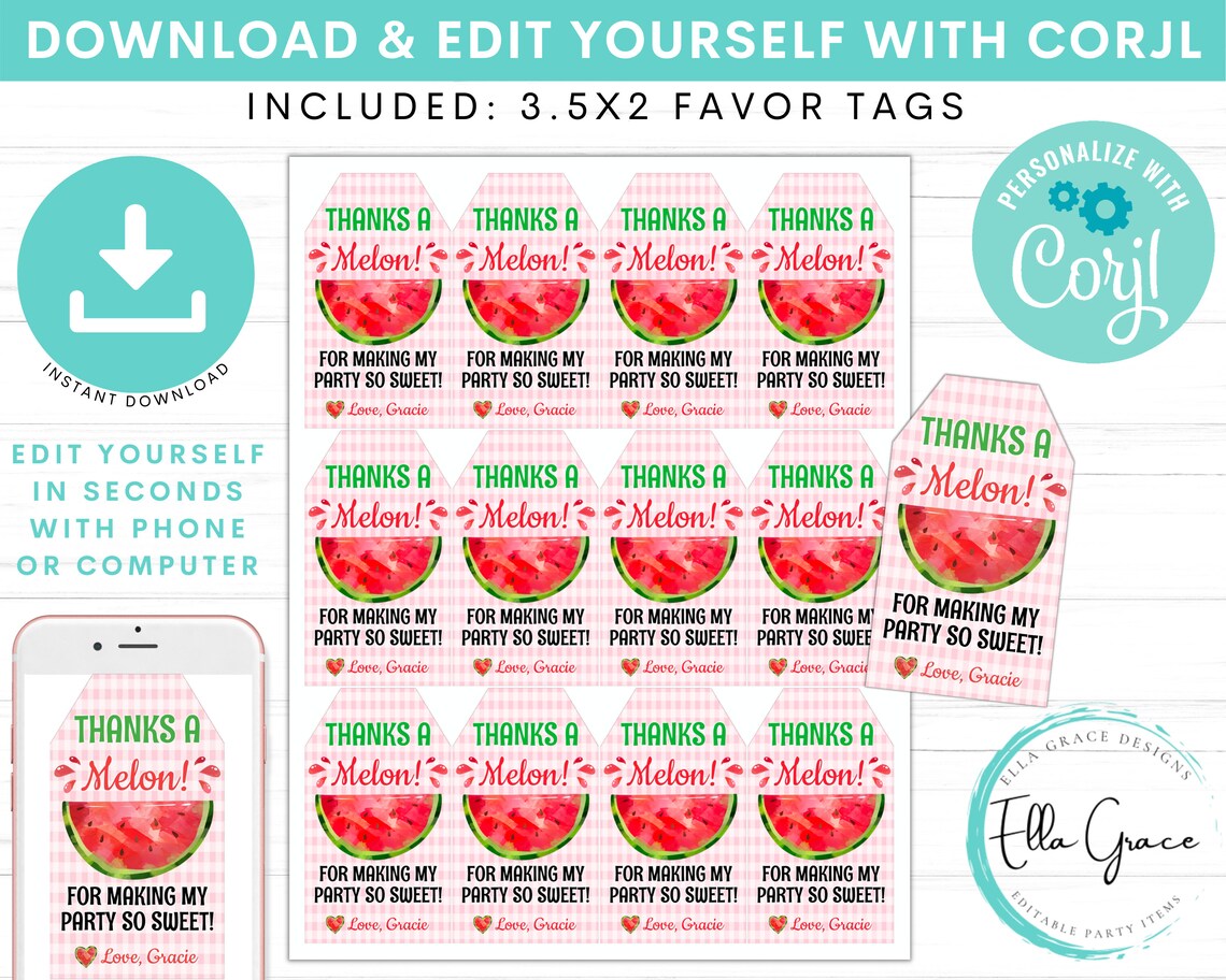 Editable Watermelon Favor Tags Thank You Tags Gift Tags One - Etsy