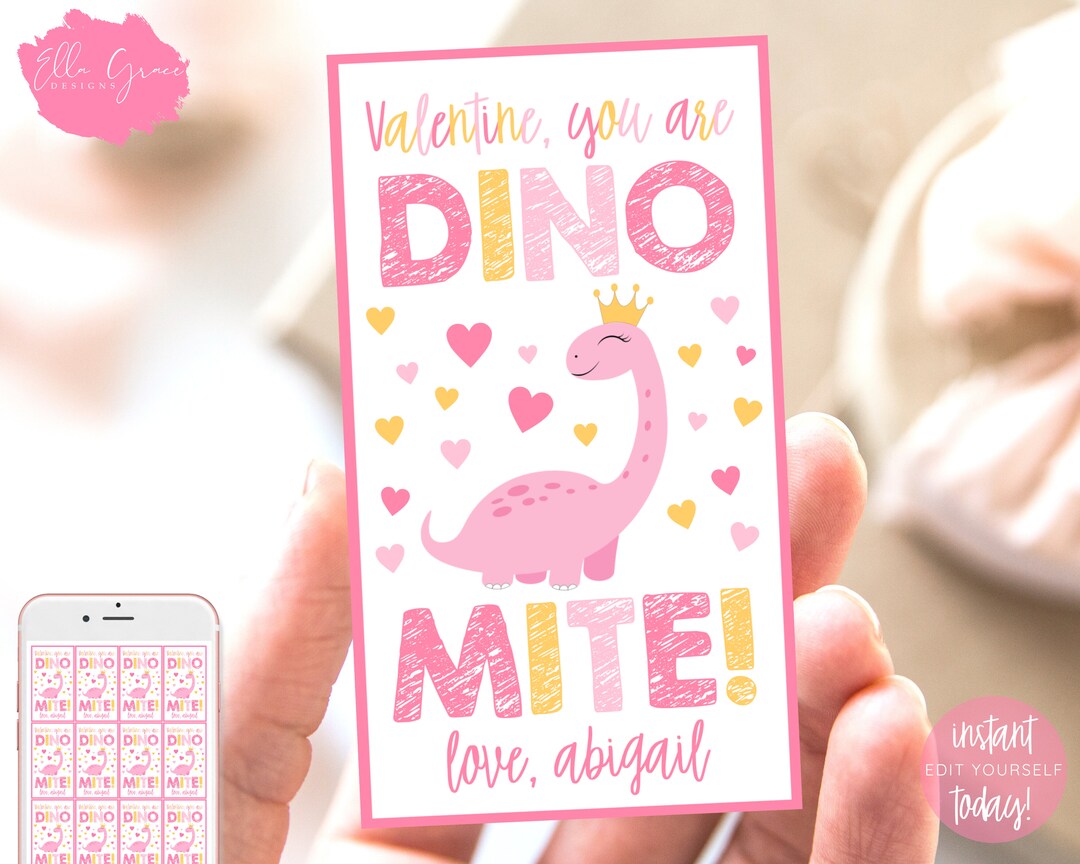 Editable Dinosaur Valentine's Day Favor Tag, Valentines Day Gift Tags ...