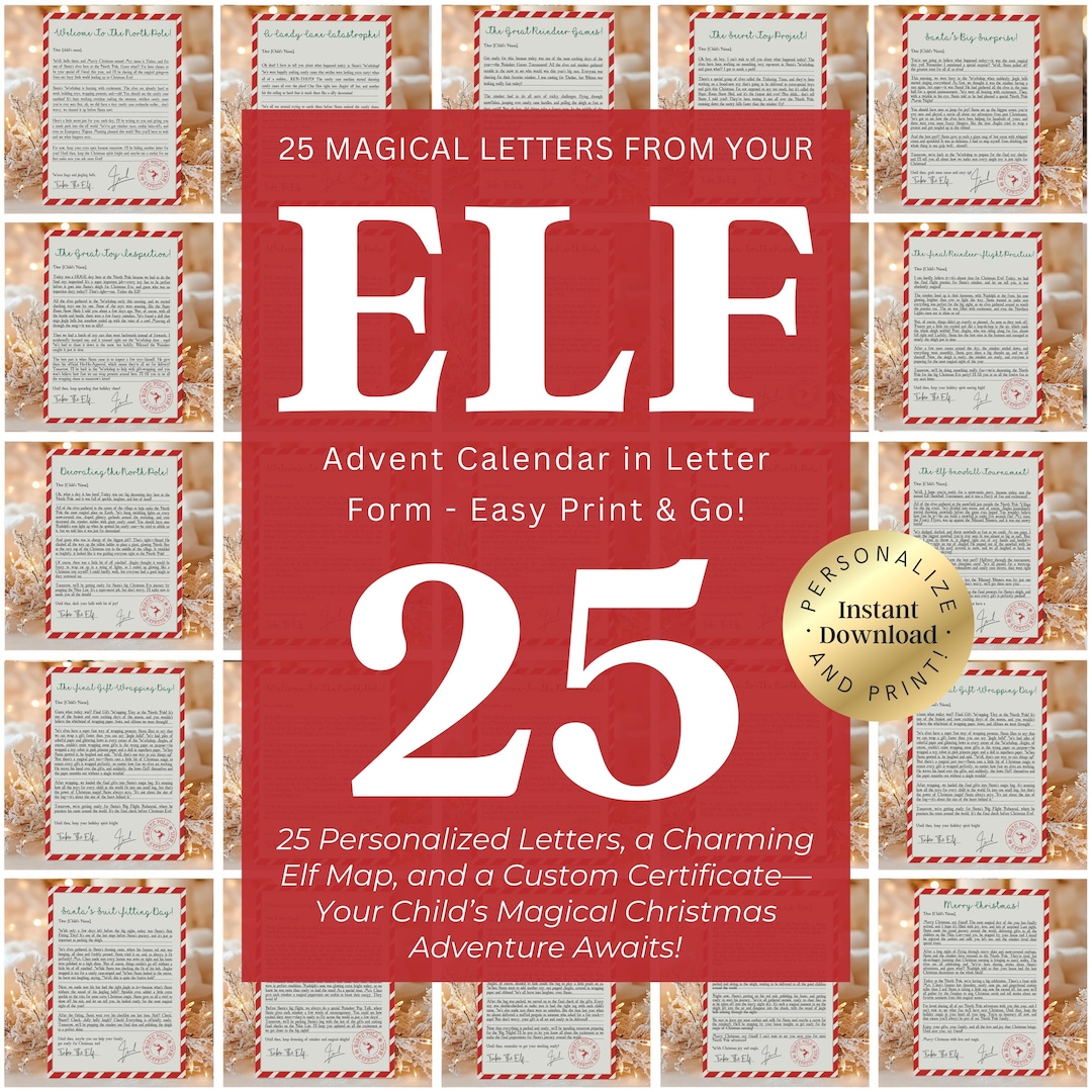 Advent Calendar for Kids Printable Elf Letters With 24 Elf Stories ...