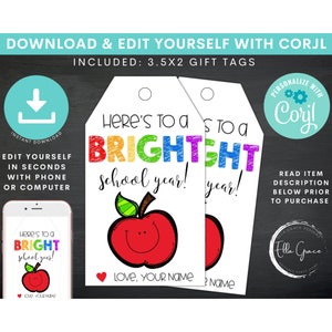 Editable Back to School Gift Tags for Teachers, Printable Here's to a ...