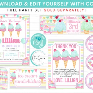 Editable Rainbow Ice Cream Birthday Party Water Labels, Ice Cream Party ...