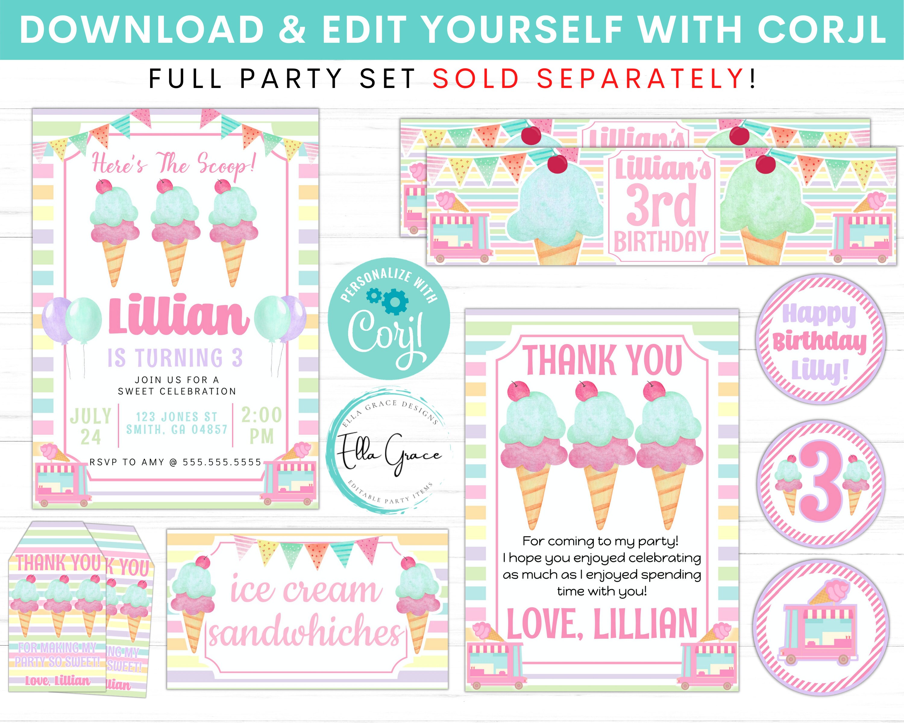 Editable Rainbow Ice Cream Birthday Party Water Labels Ice | Etsy