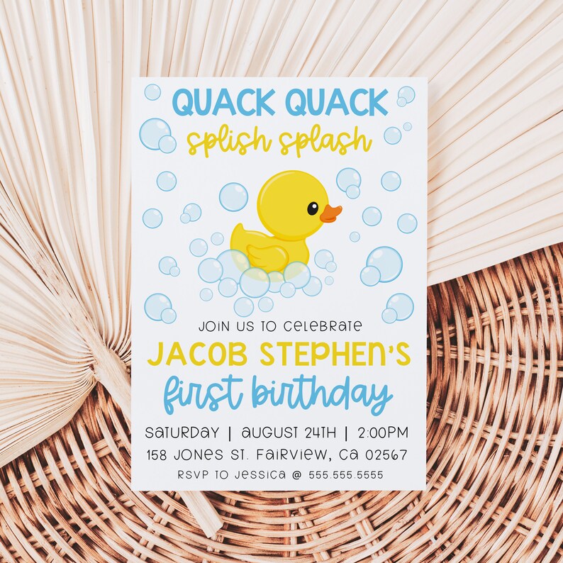 Rubber Duck Invitation, Rubber Ducky First Birthday Invite, Rubber ...