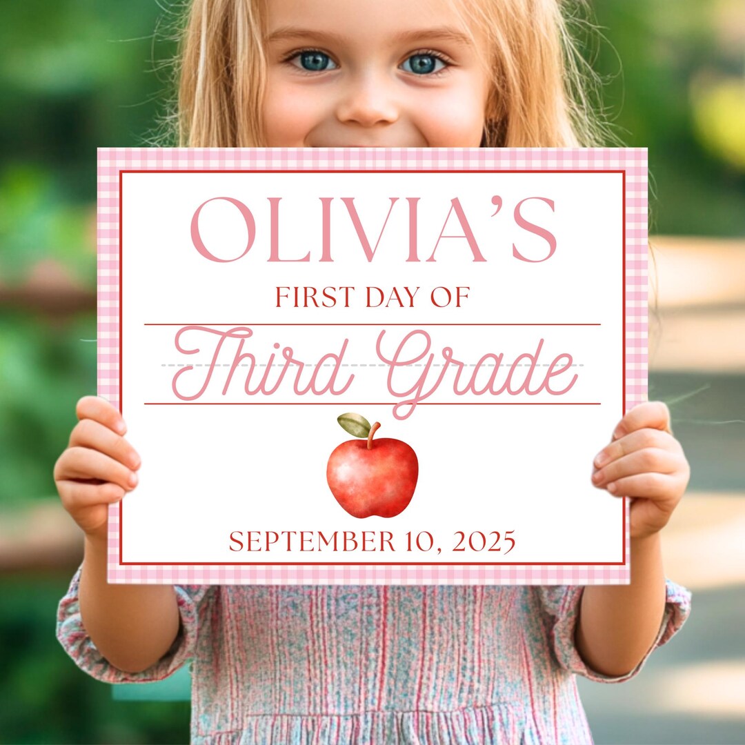 Editable Pink Gingham First Day of Third Grade Sign Printable Photo ...