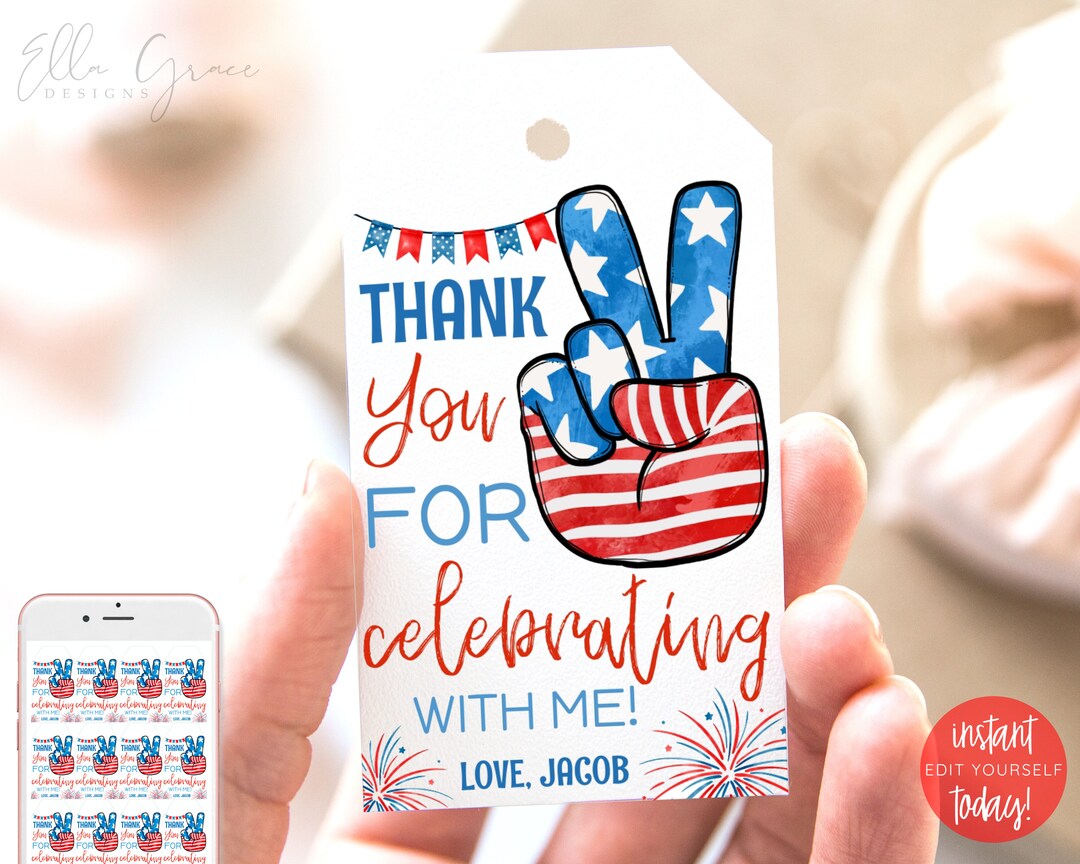 Editable 4th of July Birthday Favor Tag, 4th of July Red White and Blue ...