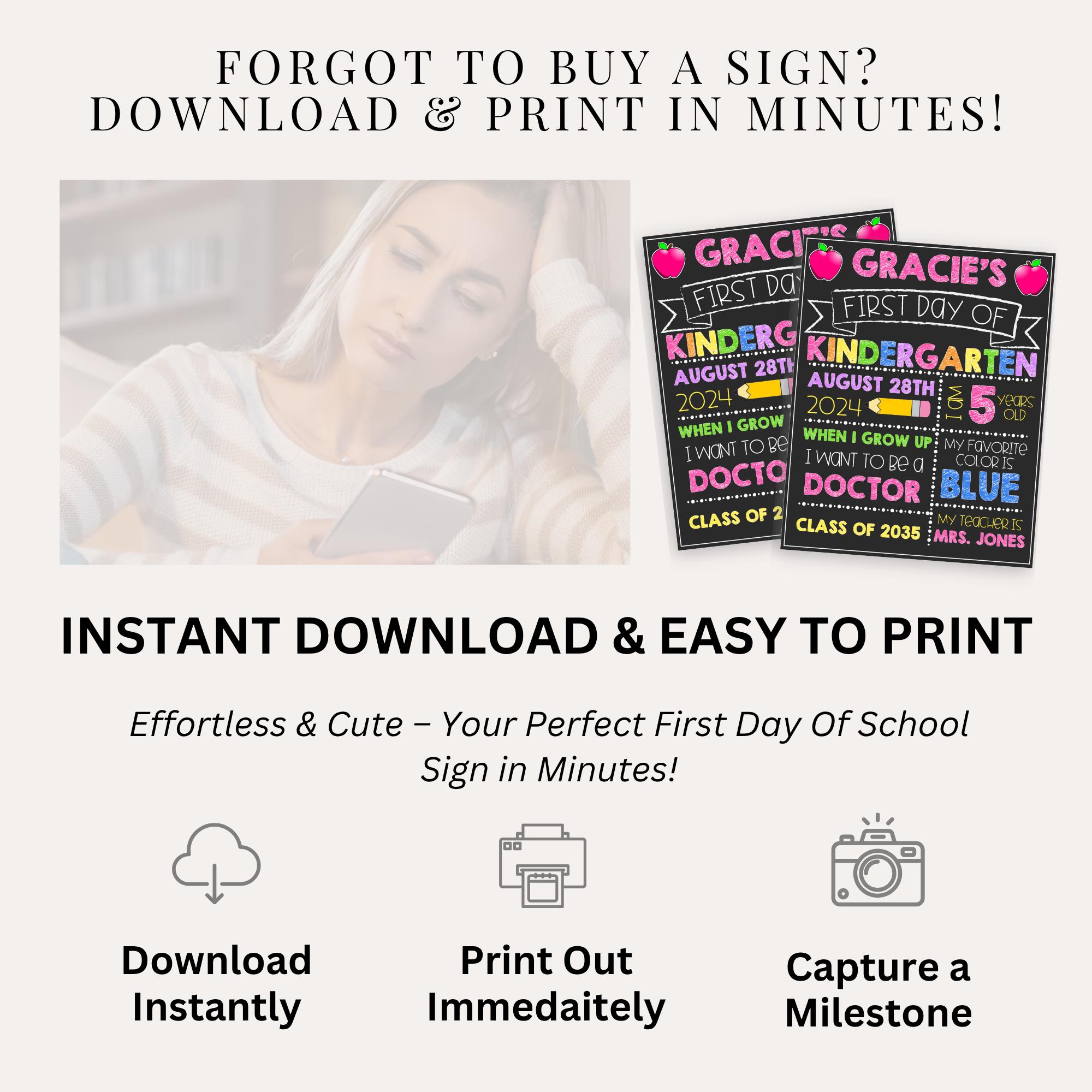 Editable Pink First Day of School Chalkboard Sign, Reusable First Day ...