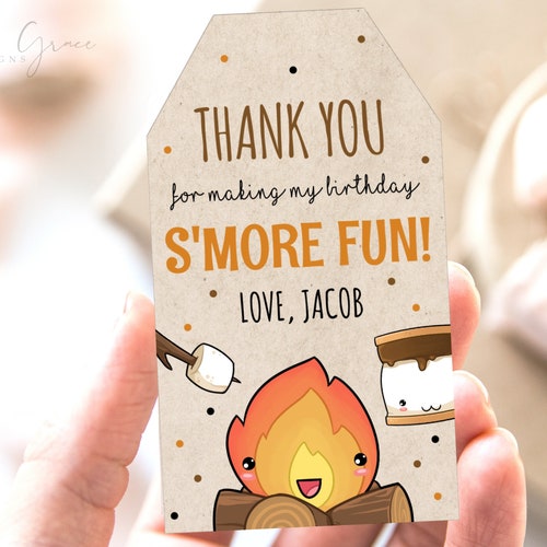 Editable Smores Birthday Thank You Tags Smore Favor Tags Smore - Etsy