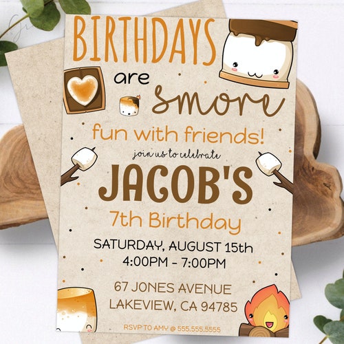 Editable S'more Birthday Invitation Smore Bonfire Invite - Etsy
