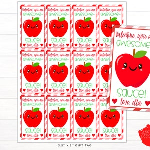 Editable Applesauce Pouch Valentine's Day Tag, Printable Valentine ...