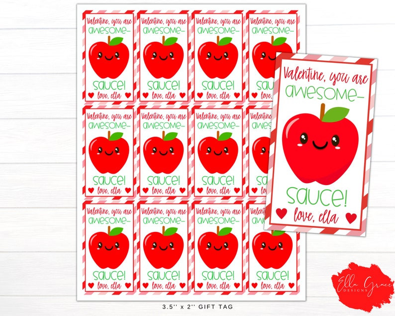 Editable Applesauce Pouch Valentine's Day Tag Printable - Etsy
