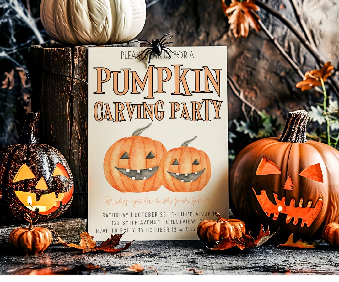 Pumpkin Carving Party Invitation, Editable Halloween Party Invitation ...