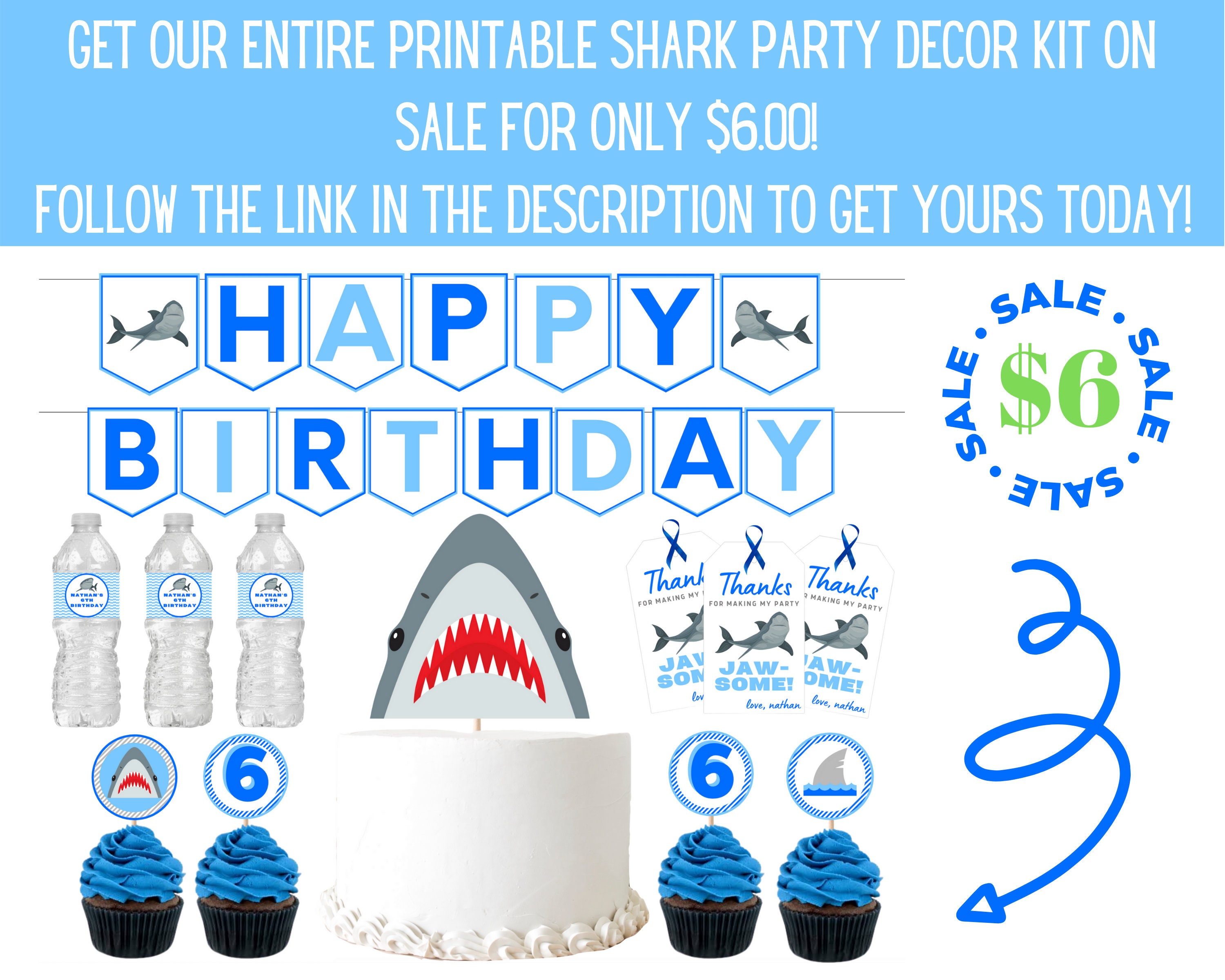 Printable Shark Cake Topper Shark Centerpiece Shark Birthday | Etsy