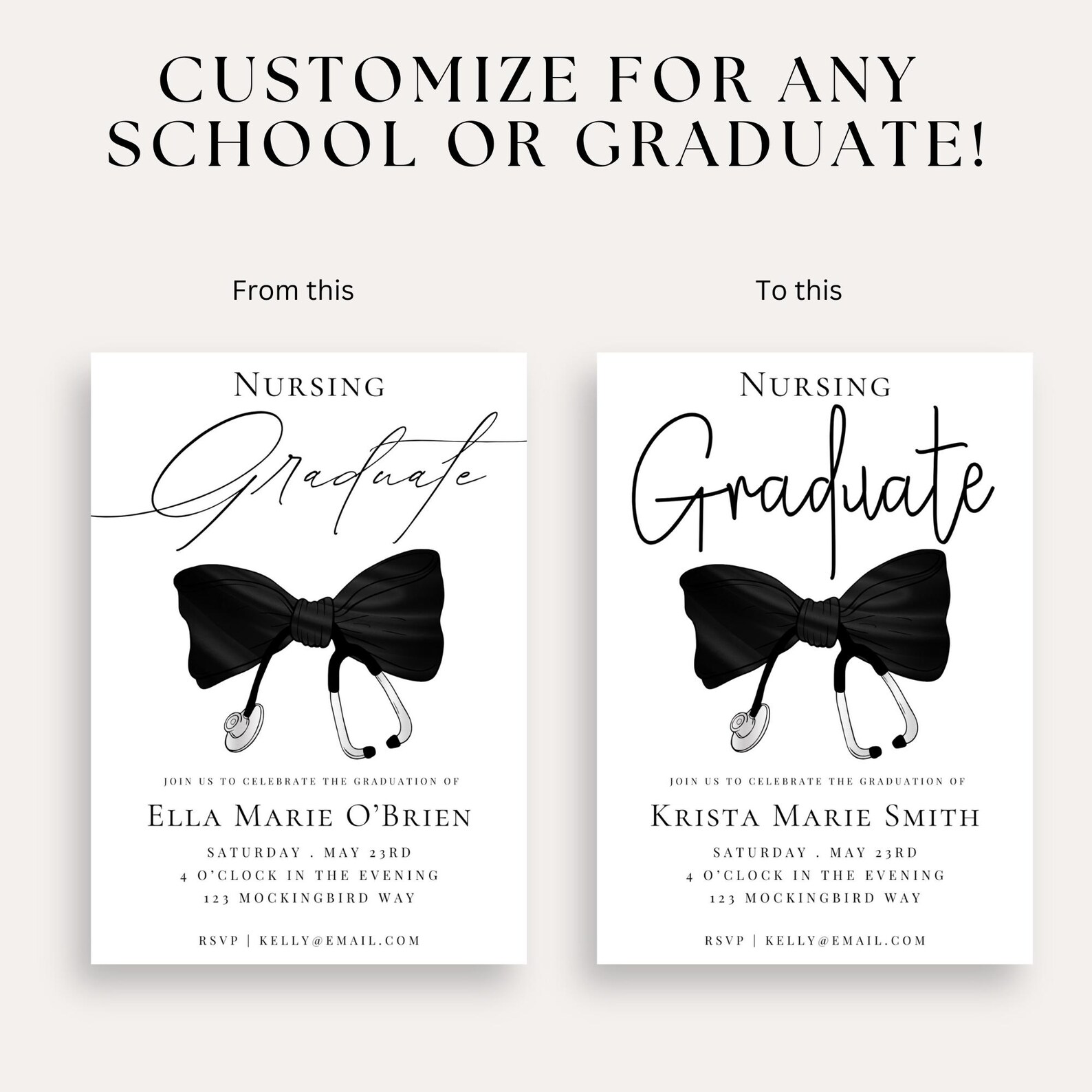 Nurse Graduation Invite Bow Nurse Pinning Invitation Registered Nurse ...