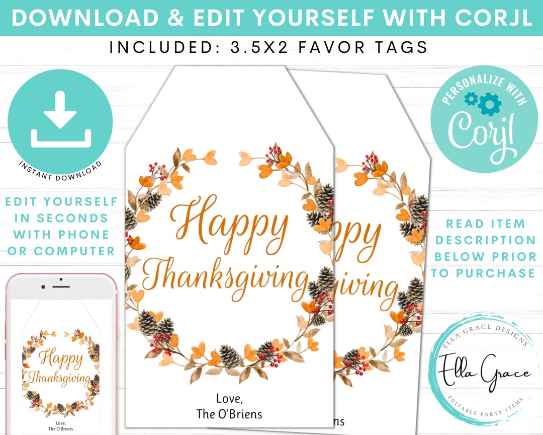 Editable Thanksgiving Gift Tags, Fall Thankful Gift Tag, Printable ...