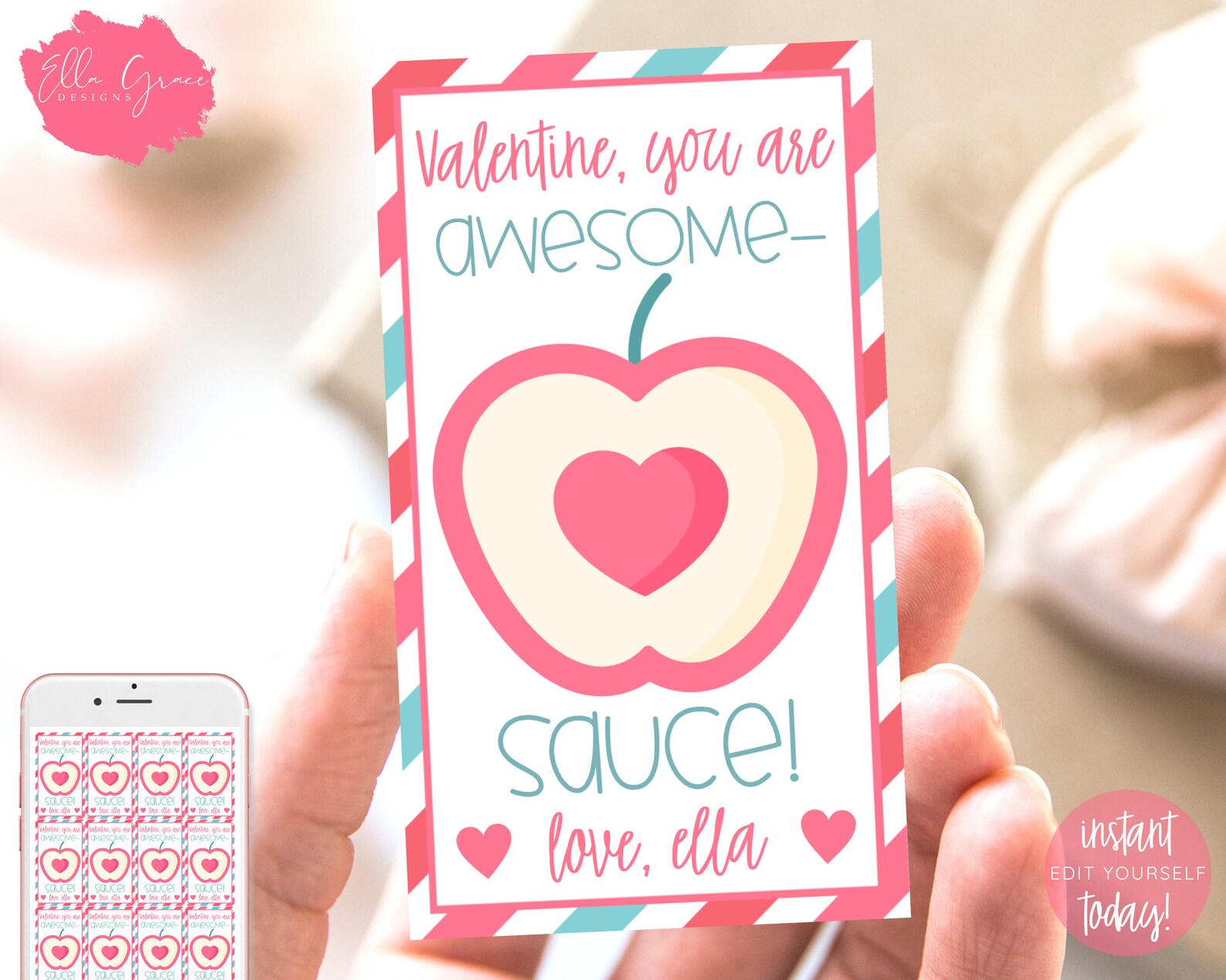 Editable Applesauce Pouch Valentine's Day Tag Printable | Etsy