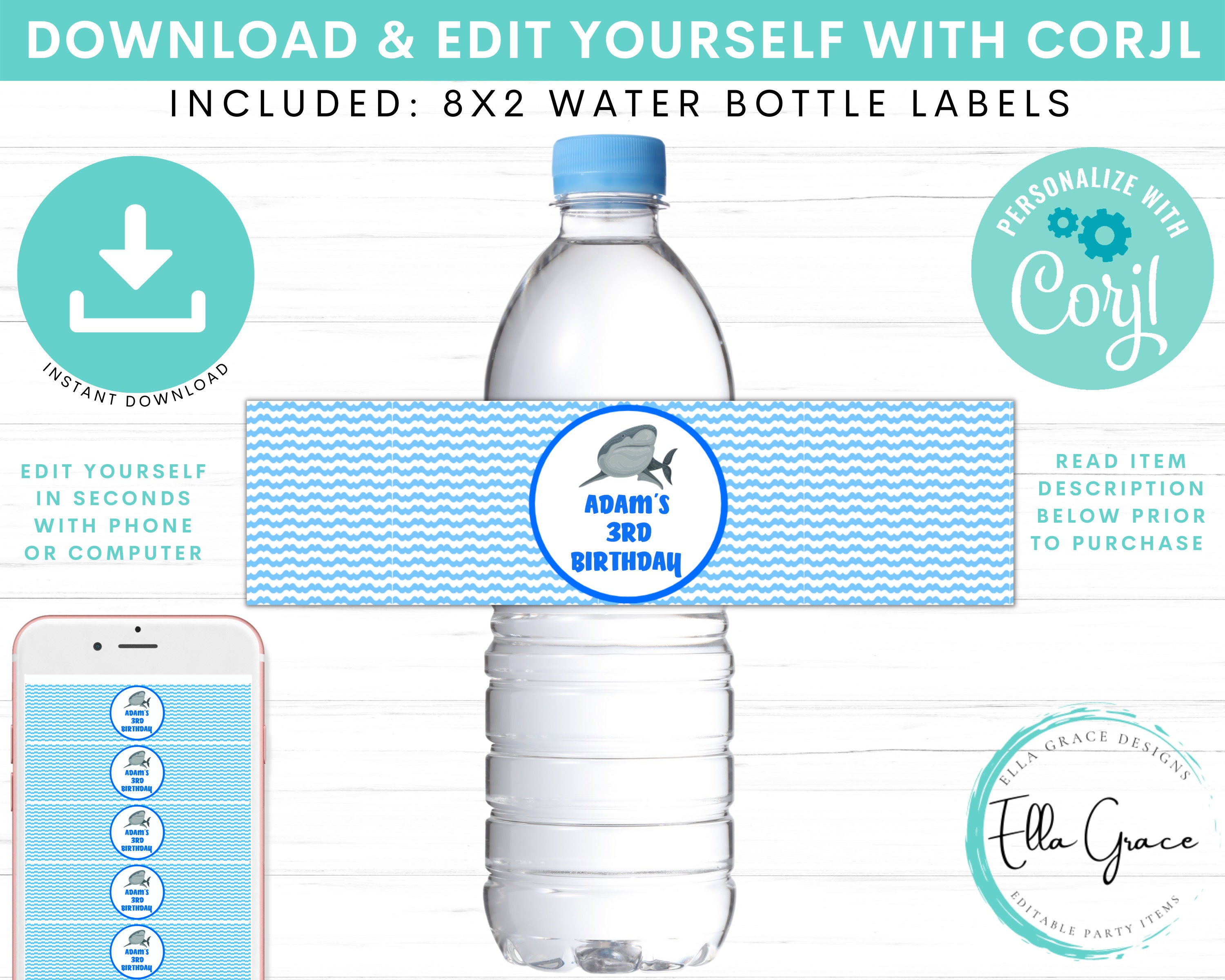 Shark Water Bottle Labels Shark Drink Labels Shark Birthday - Etsy