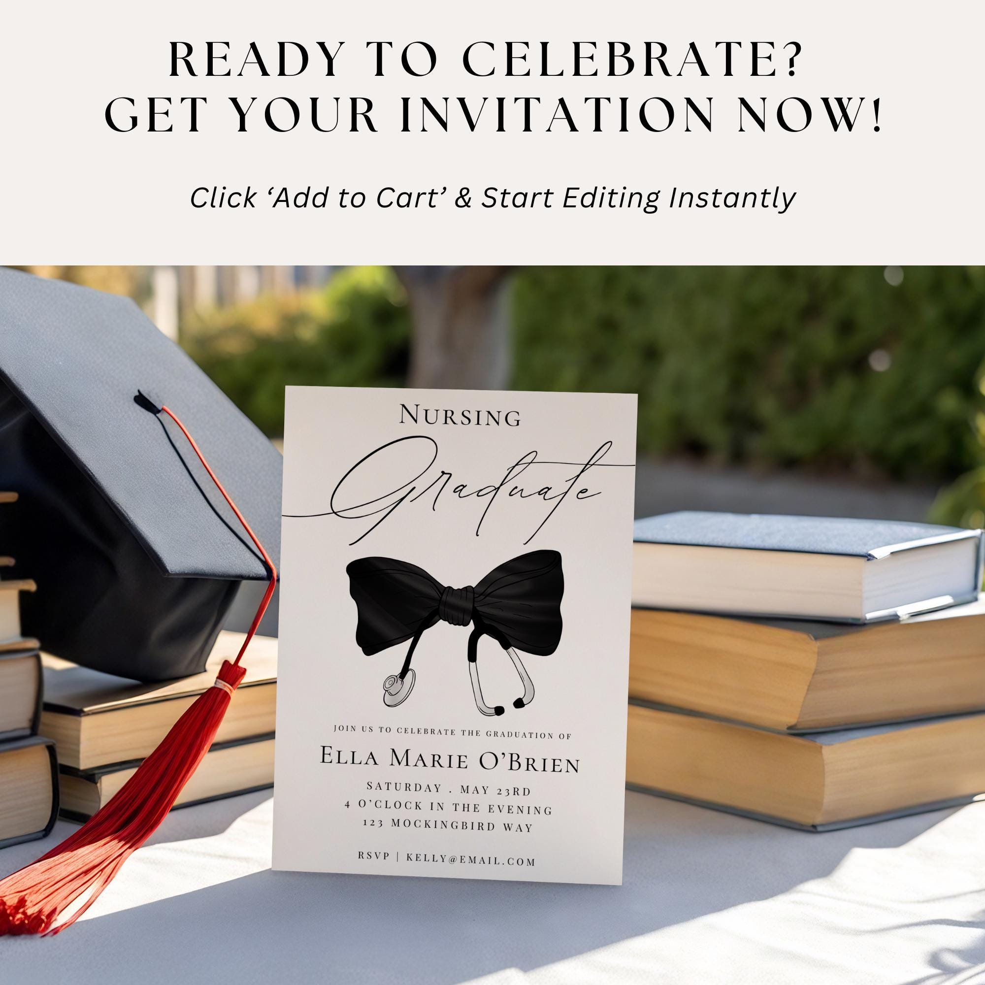 Nurse Graduation Invite Bow Nurse Pinning Invitation Registered Nurse ...