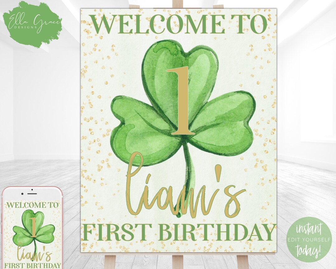 Editable St. Patrick's Day Welcome Sign Boy Green Gold - Etsy